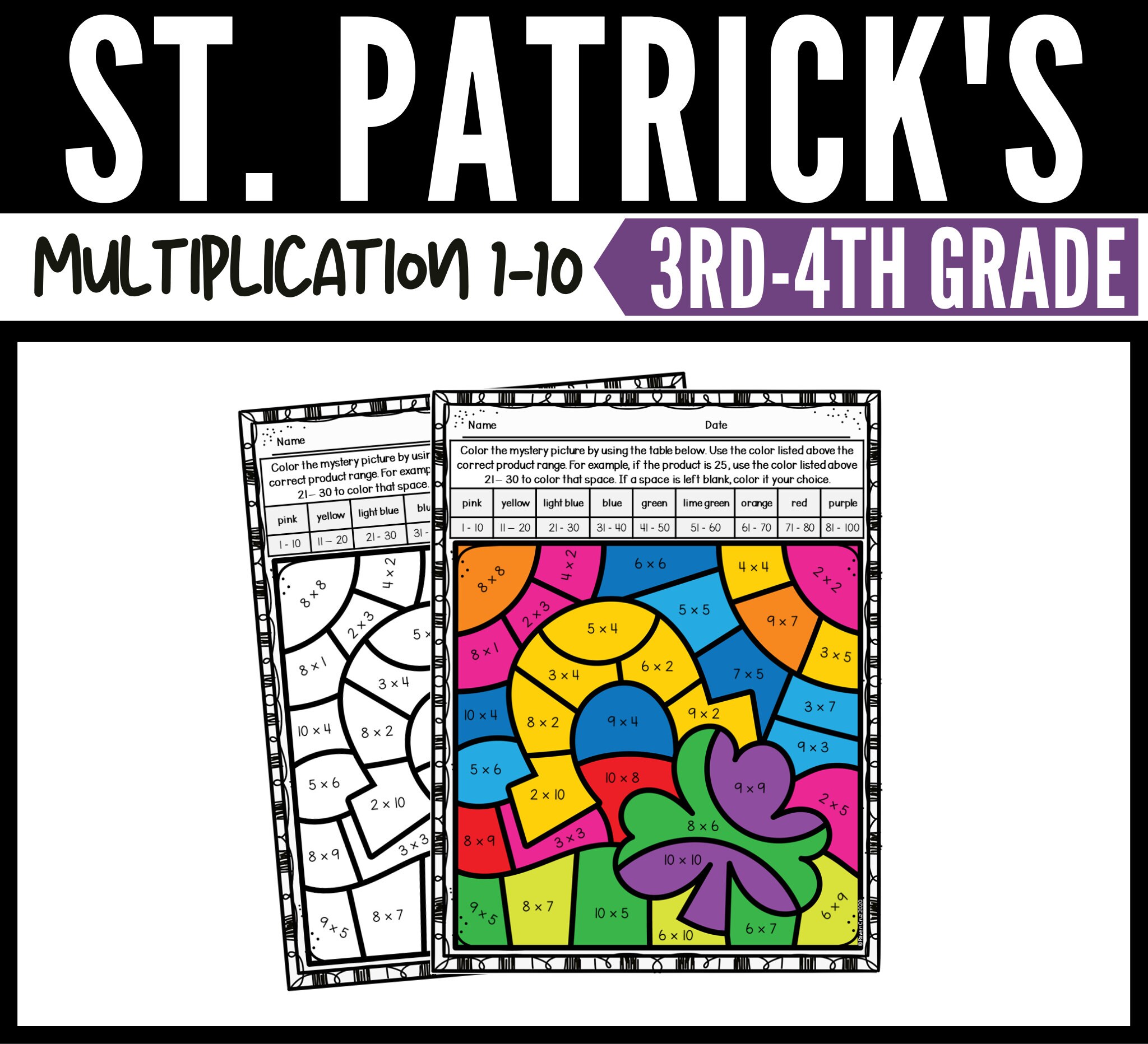 St Patrick's Day Color by Number Leprechaun Pot of Gold Multiplication ...