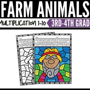 Farm Animals Multiplication Color by Number Worksheets | 3rd Grade Math ...