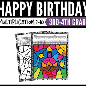 Happy Birthday Multiplication Color by Number Worksheets for 3rd Grade ...