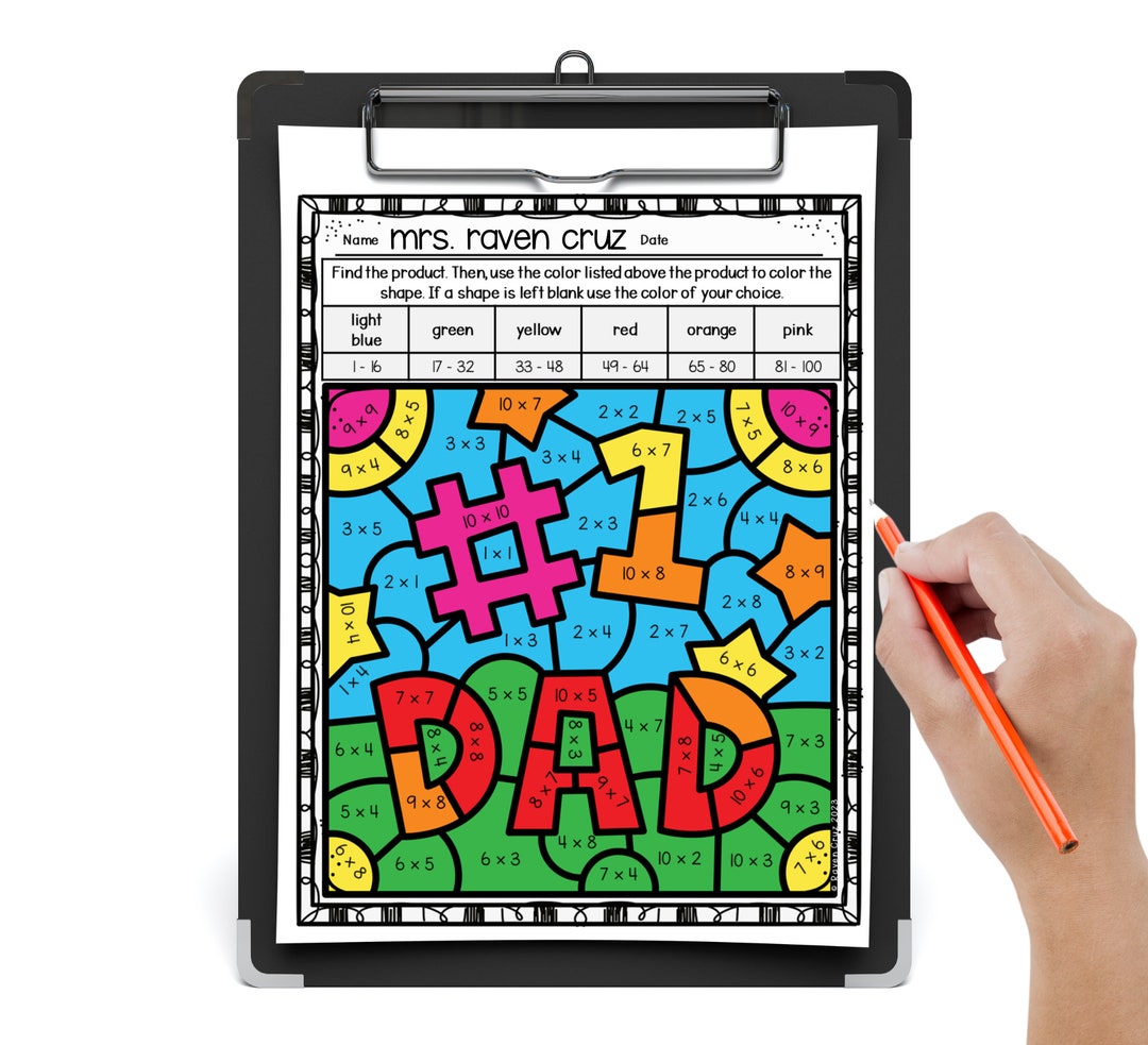 Father's Day Multiplication Color by Number Worksheet, 3rd Grade Math ...