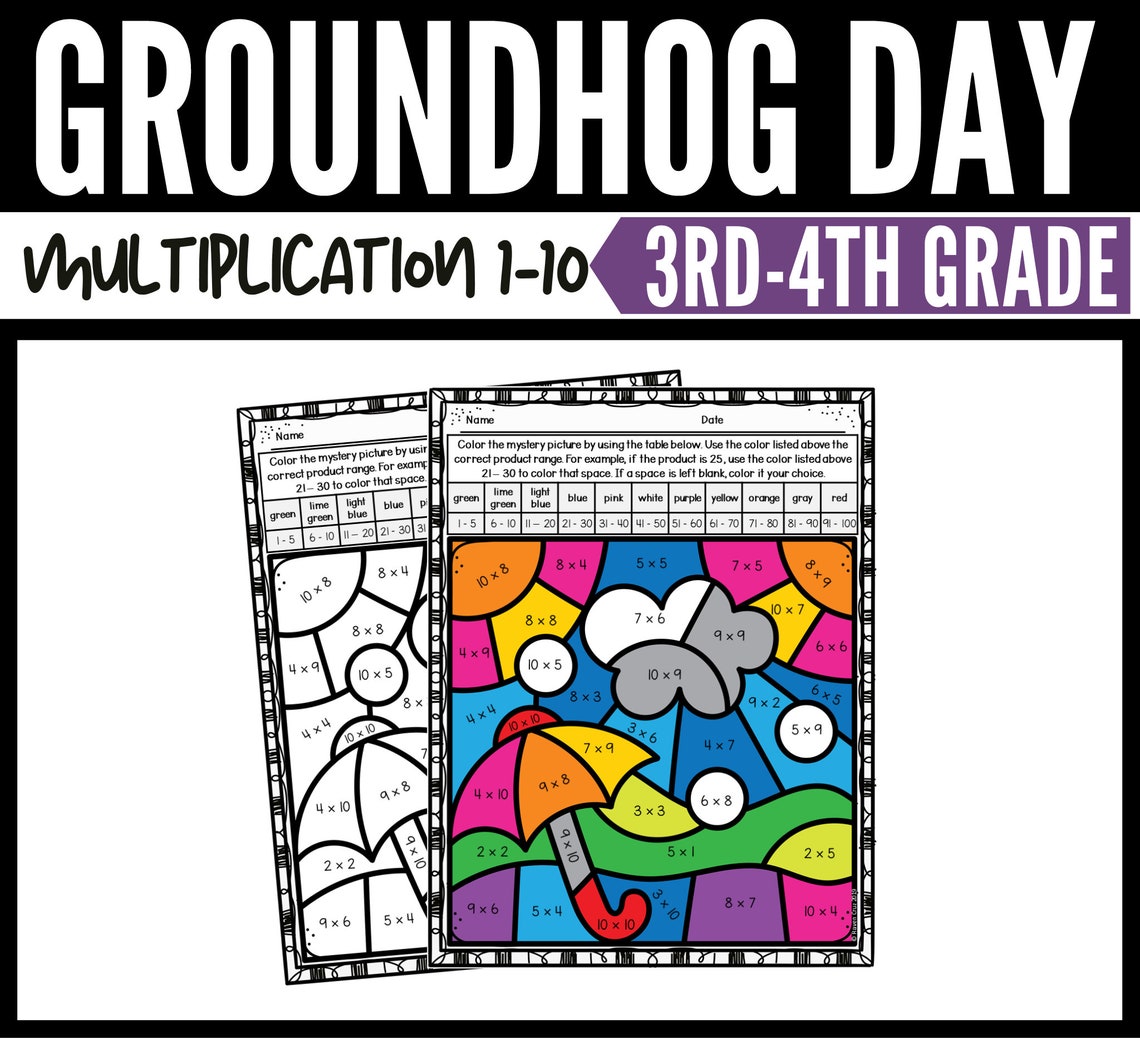 Groundhog Day Color by Number Multiplication Worksheets for 3rd Grade ...
