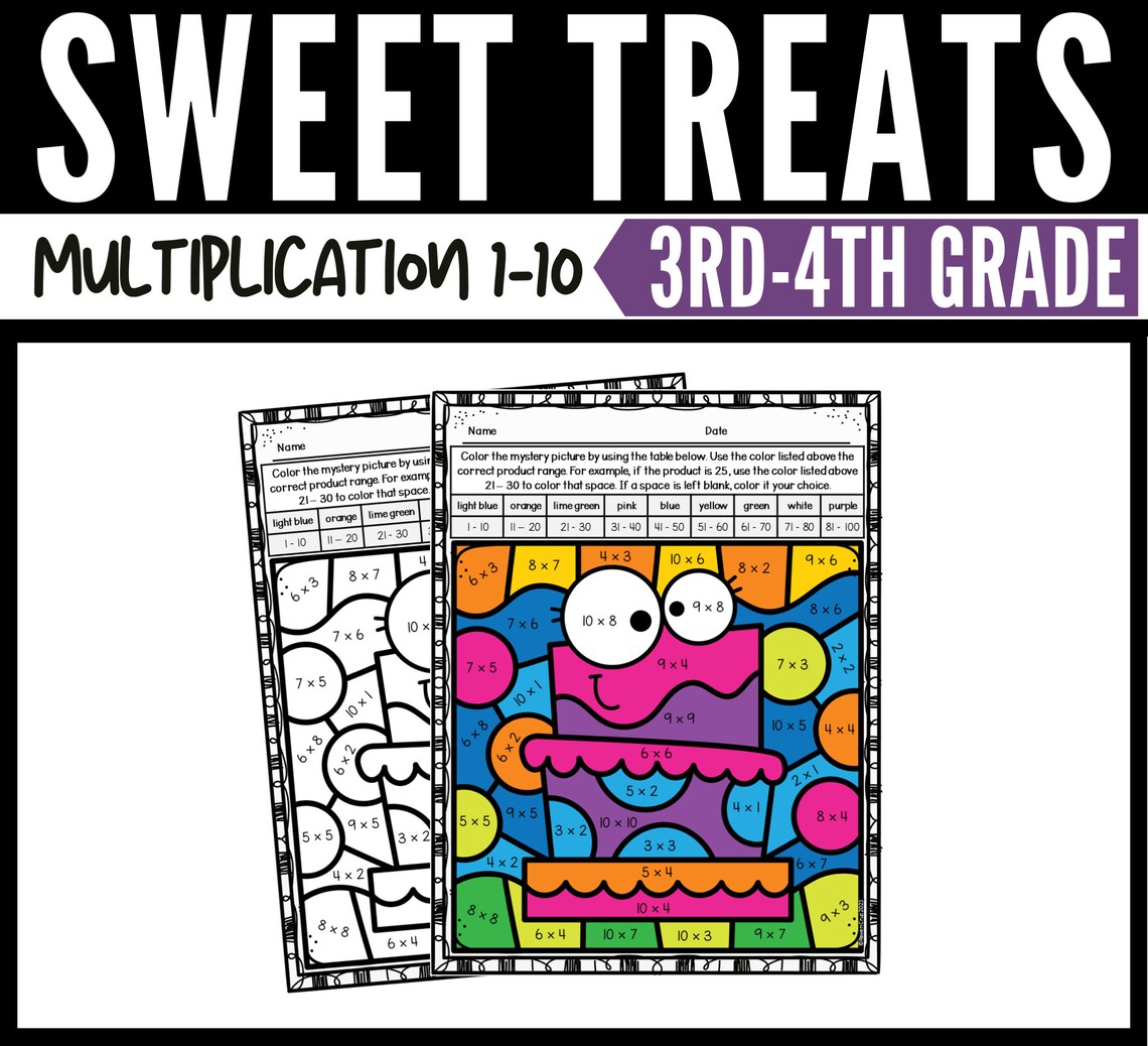 Sweet Treats Multiplication Color by Number Worksheets for 3rd Grade ...