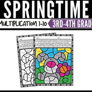 Spring Multiplication Color by Number Worksheets | - Etsy