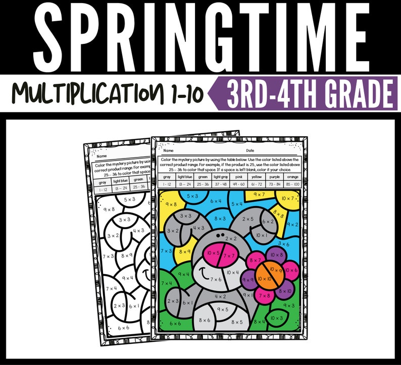 Spring Multiplication Color by Number Worksheets | - Etsy