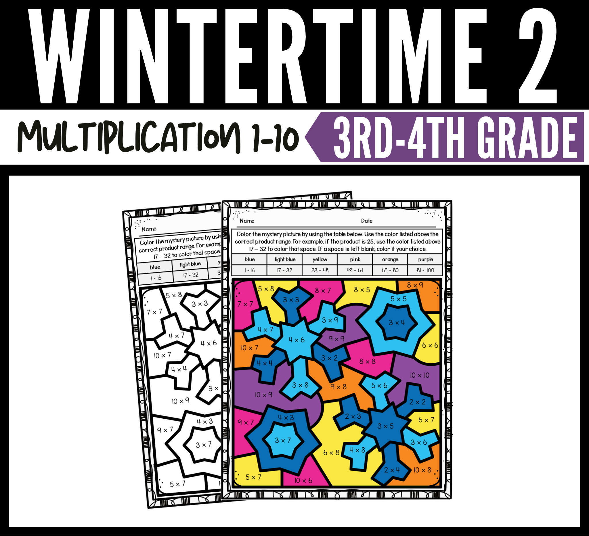 Winter Color by Number Multiplication Worksheets, Winter Classroom Math ...