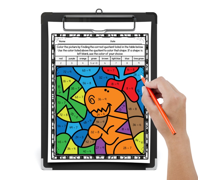 Dinosaur Division Color by Number Worksheets | 3rd Grade Multiplication ...