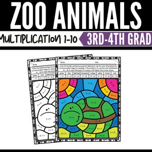 Zoo Animals Multiplication Color by Number Worksheets | 3rd Grade ...