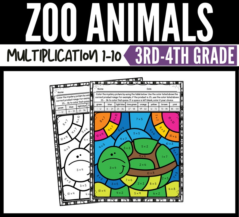 Zoo Animals Multiplication Color by Number Worksheets | 3rd Grade ...
