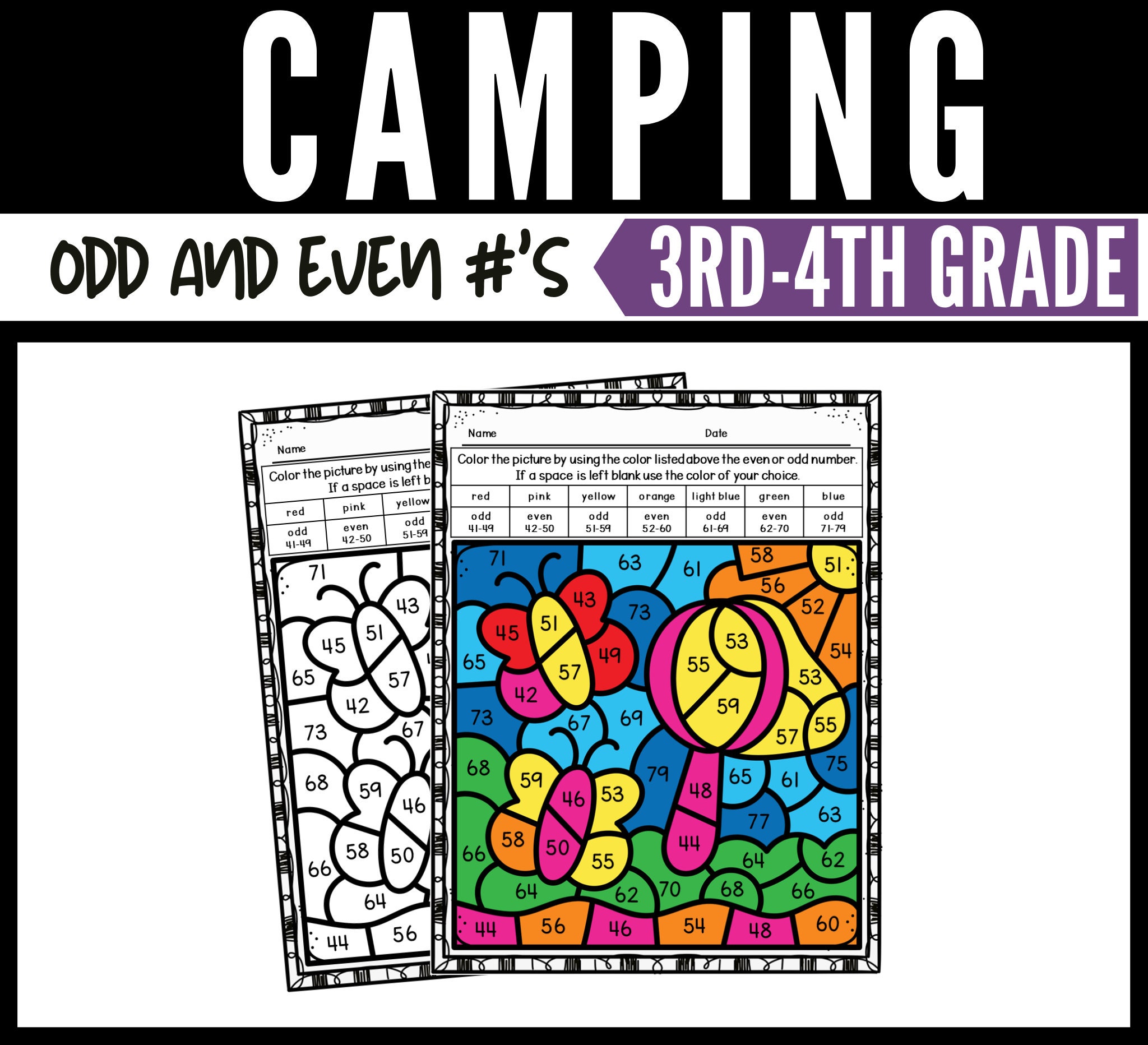 Camping Themed Odd and Even Numbers Worksheet Camping Color by Number ...