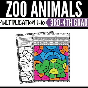 Zoo Animals Multiplication Color by Number Worksheets | 3rd Grade ...