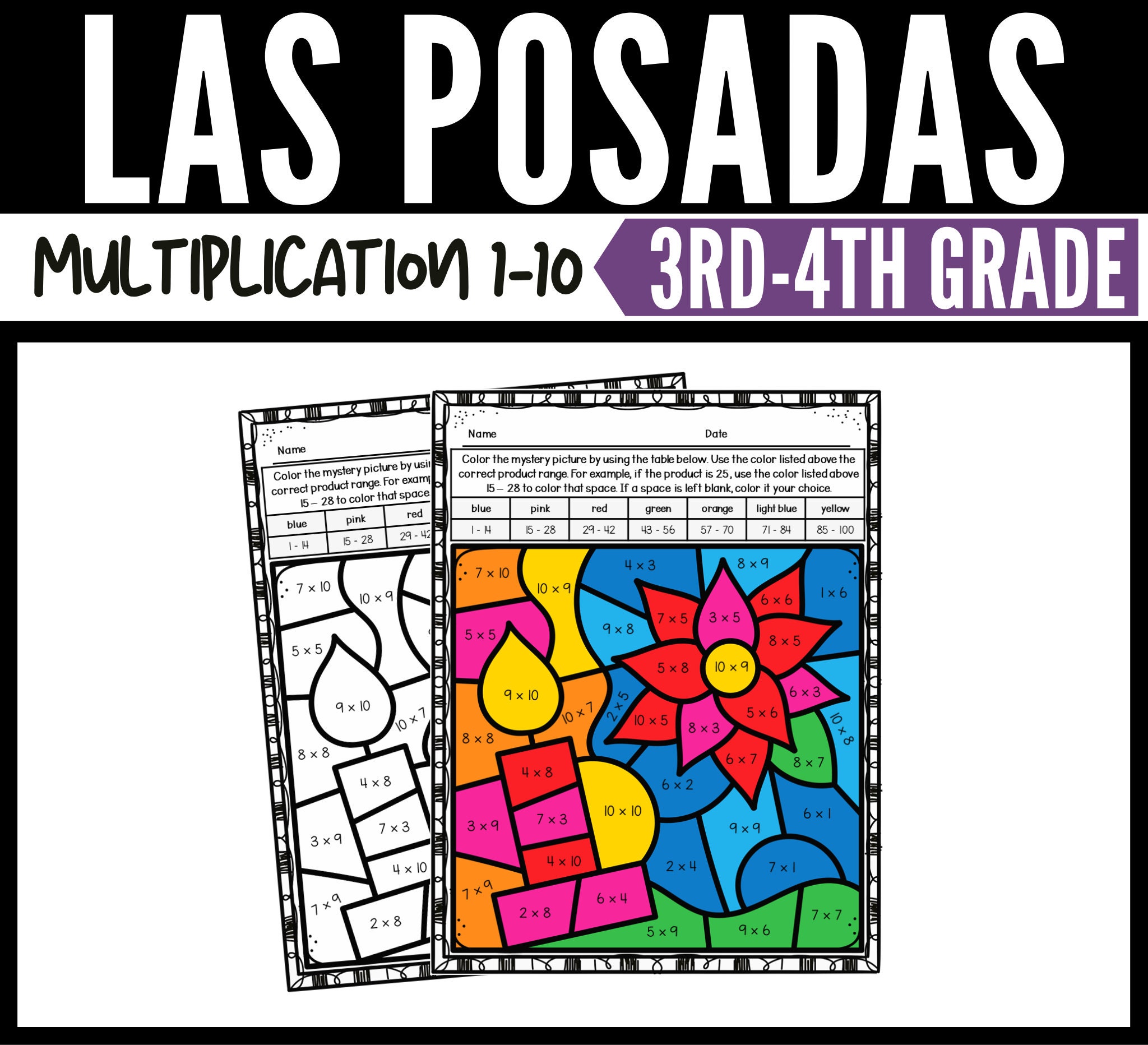 Las Posadas Color by Number for Multiplication Christmas - Etsy