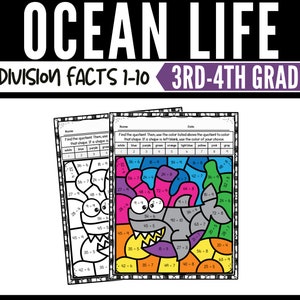 Sea Animals Division Color by Number Worksheets | - Etsy