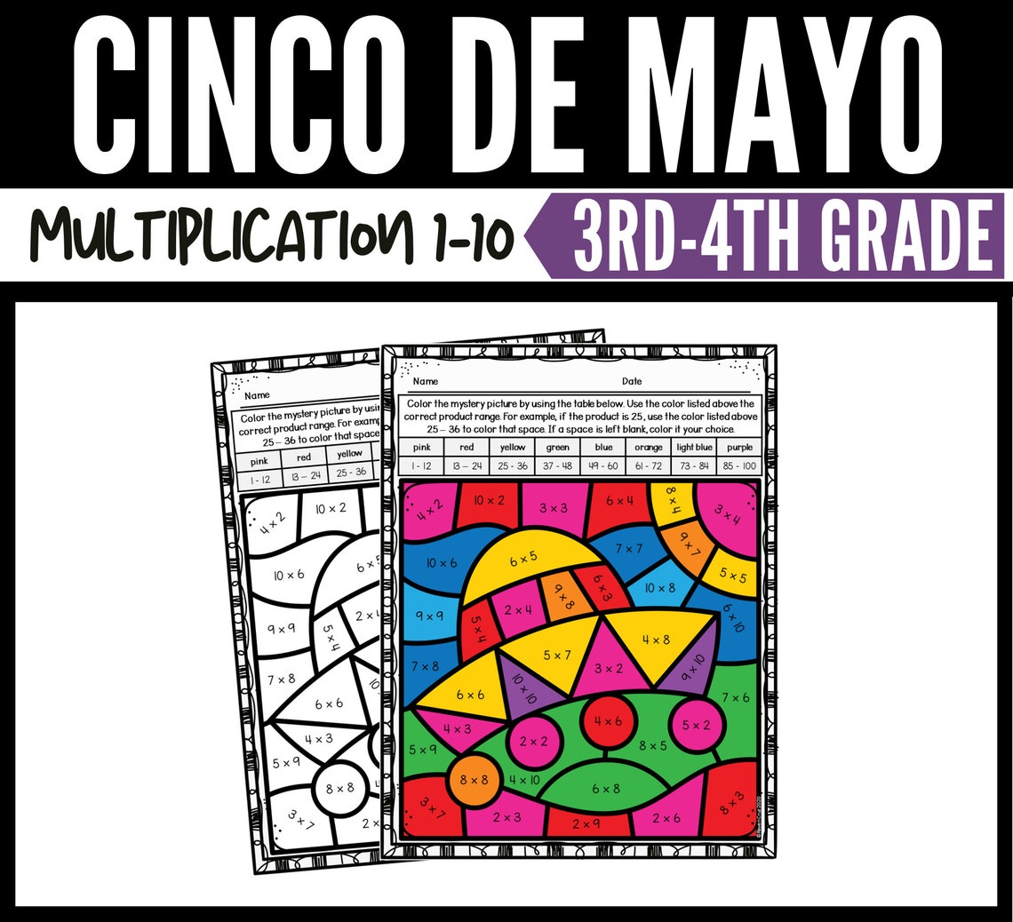 Cinco De Mayo Color by Number Multiplication Worksheets for 3rd Grade ...