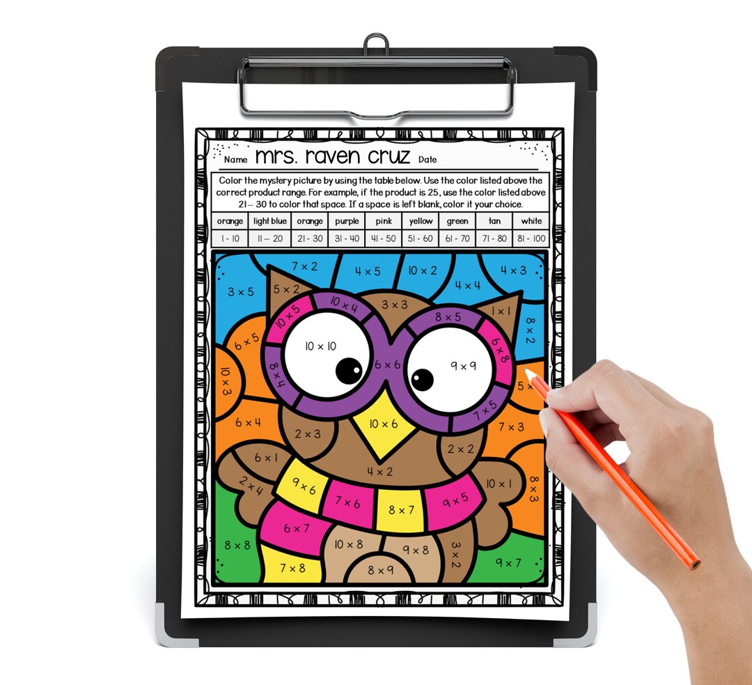 Hojas de trabajo de multiplicación de otoño para colorear por números ...