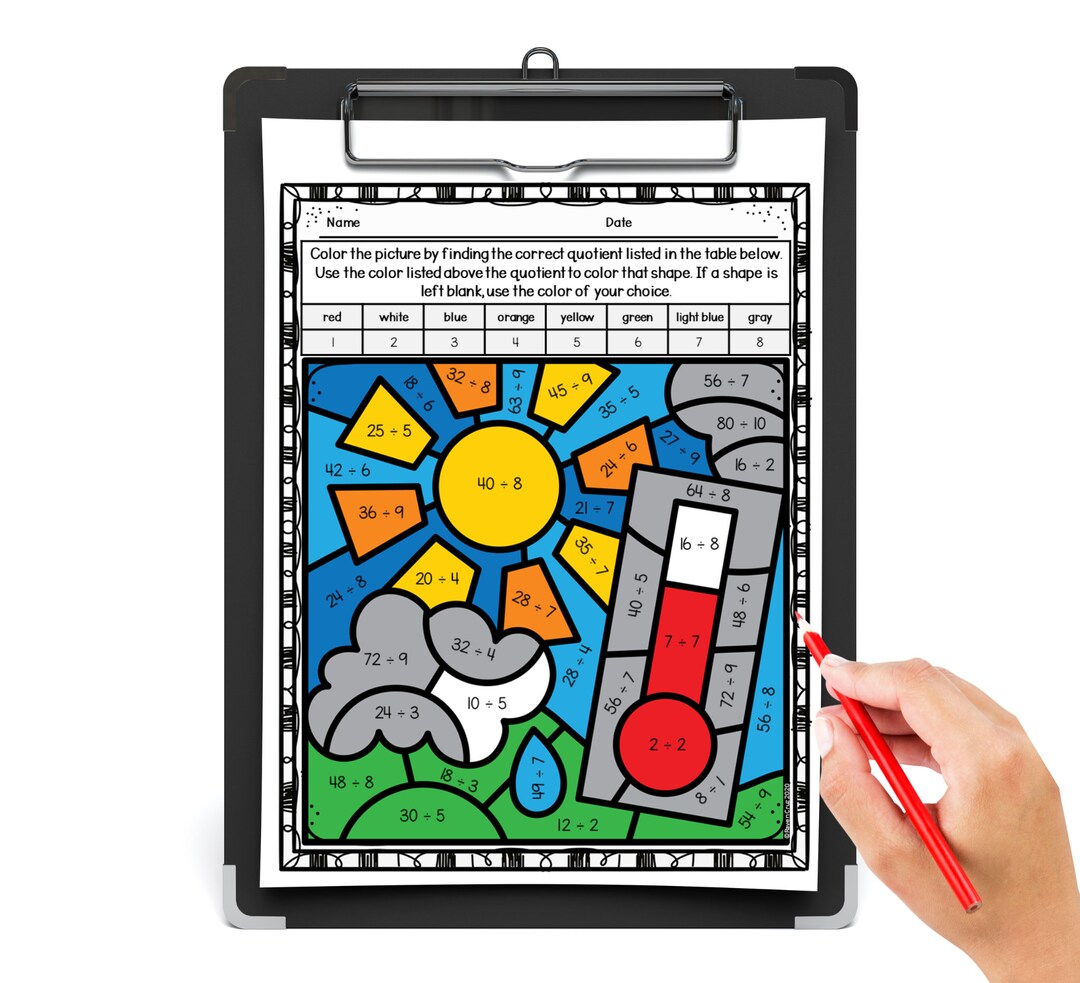 Weather and Seasons Division Color by Number Worksheets | 3rd Grade and ...