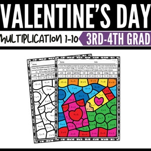 Valentine's Day Color by Number Multiplication Worksheets for 3rd Grade ...