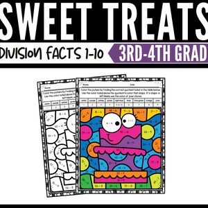 Sweet Treats Division Color by Number Worksheets 3rd Grade and 4th ...