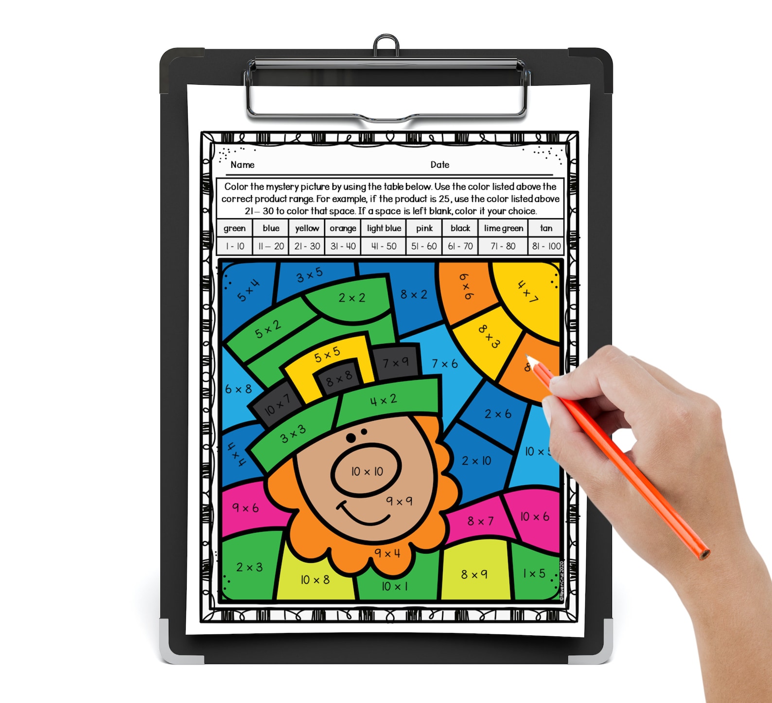 St Patrick's Day Color by Number Leprechaun Pot of Gold Multiplication ...