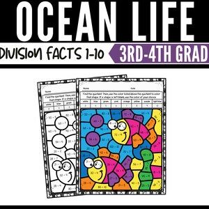 Sea Animals Division Color by Number Worksheets | - Etsy