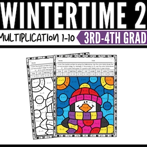 Winter Color by Number Multiplication Worksheets, Winter Classroom Math ...