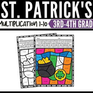 St Patrick's Day Color by Number Leprechaun Pot of Gold Multiplication ...