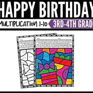 Happy Birthday Multiplication Color by Number Worksheets for 3rd Grade ...