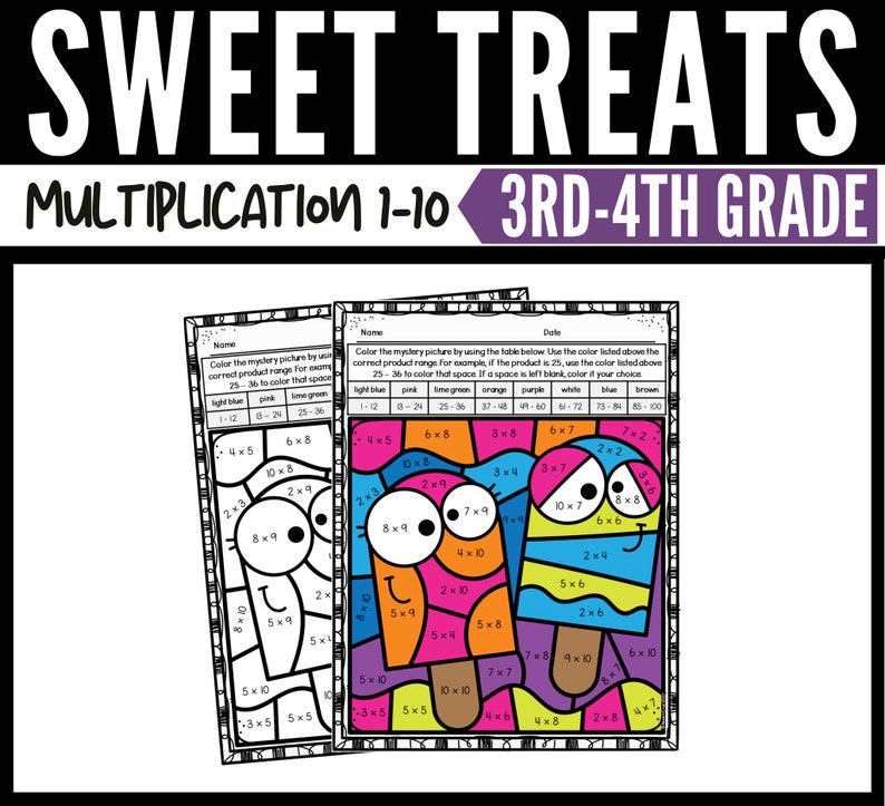 Sweet Treats Multiplication Color by Number Worksheets for 3rd Grade ...