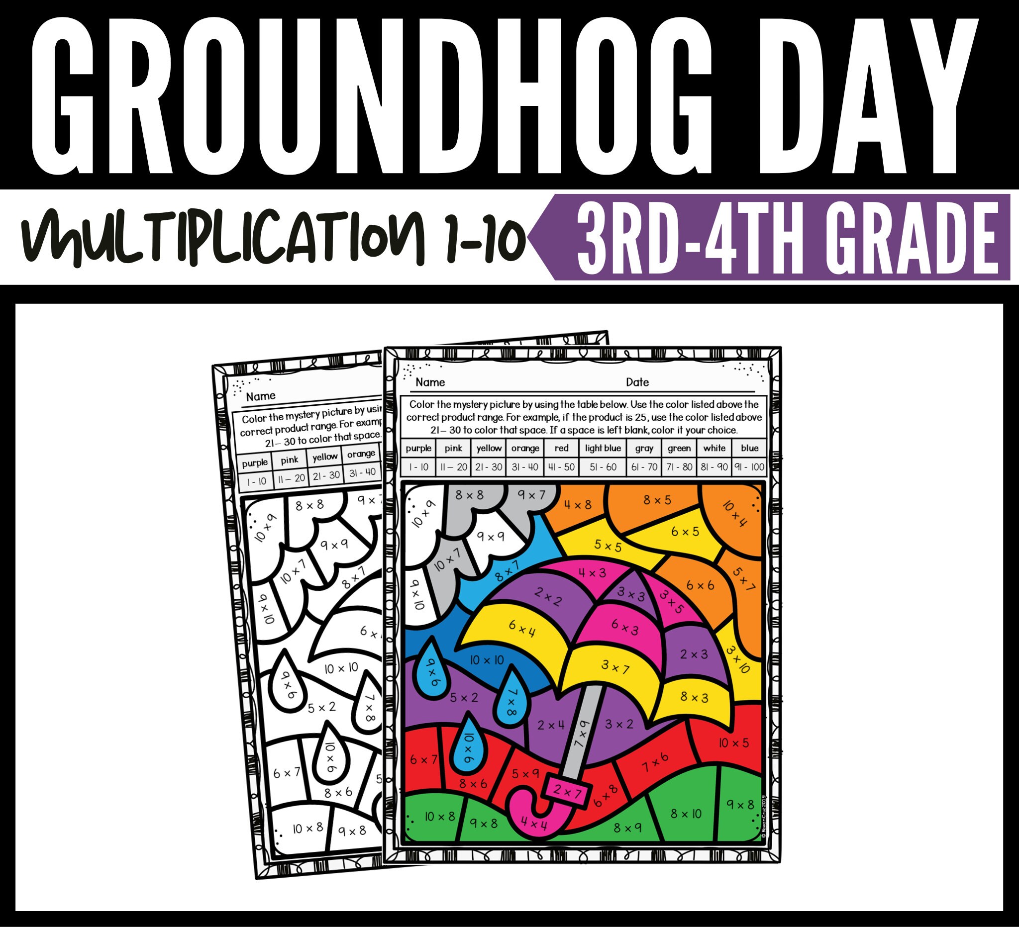 Groundhog Day Color by Number Multiplication Worksheets for 3rd Grade ...