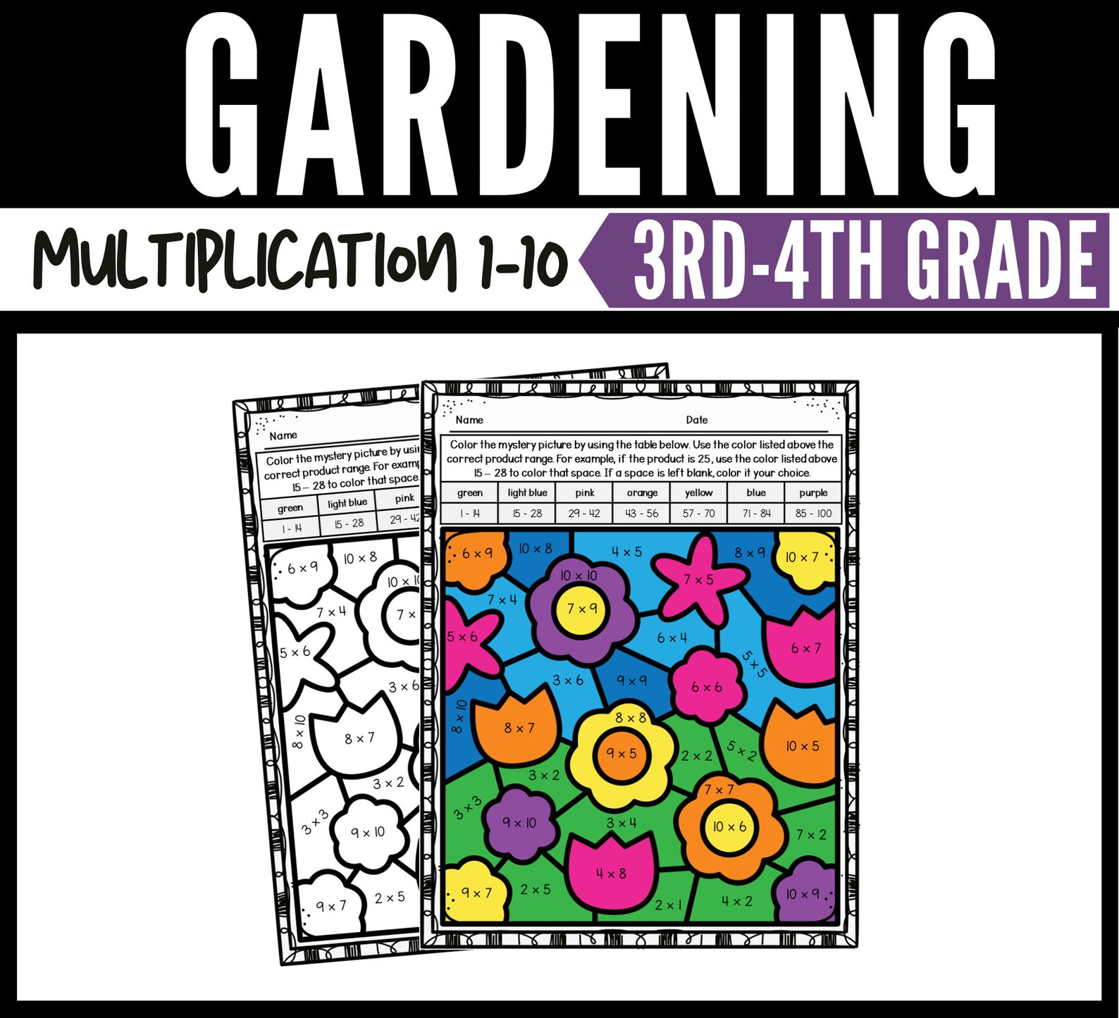 Gardening Multiplication Color by Number Worksheets for 3rd Grade and ...