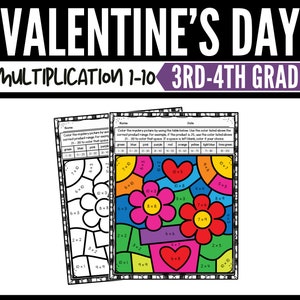 Valentine's Day Color by Number Multiplication Worksheets for 3rd-grade ...