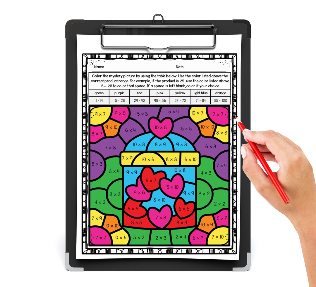 Valentine's Day Color by Number Multiplication Worksheets for 3rd Grade ...