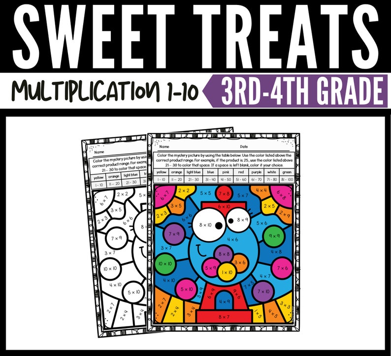 Sweet Treats Multiplication Color by Number Worksheets for 3rd Grade ...