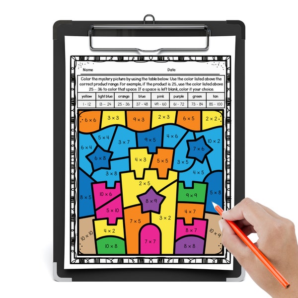 Beach Themed Division Color by Number Worksheets for 3rd Grade and 4th ...