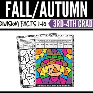 Fall Division Color by Number Worksheets for 3rd Grade and 4th Grade ...