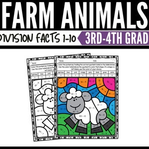 Farm Animals Division Color by Number Worksheets | 3rd Grade Math ...