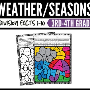 Weather and Seasons Division Color by Number Worksheets | 3rd Grade and ...