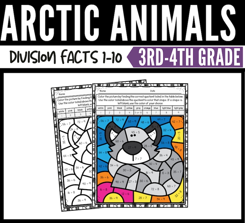 Arctic Animals Division Color by Number Worksheets for 3rd Grade and ...