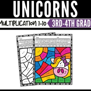 Unicorn Color by Number Multiplication Worksheets 3rd Grade Math ...
