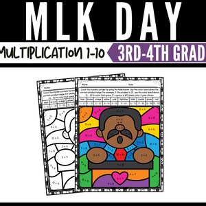 Martin Luther King Day Multiplication Color by Number for 3rd - Etsy