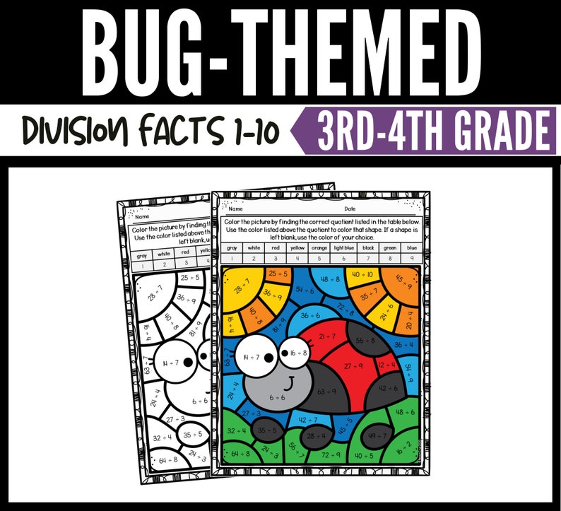 Bugs Division Color by Number Worksheets | 3rd Grade Centers | 4th ...