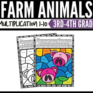 Farm Animals Multiplication Color by Number Worksheets | 3rd Grade Math ...