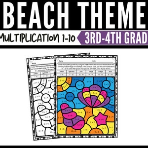 Beach Themed Multiplication Color by Number Worksheets for 3rd Grade ...