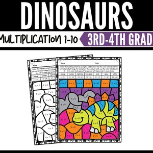 Dinosaur Multiplication Color by Number Worksheets | Fun 3rd Grade ...