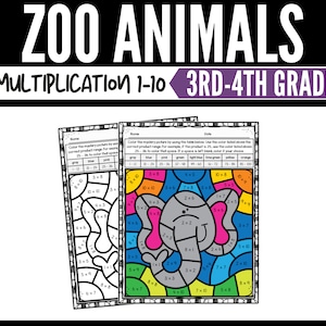 Zoo Animals Multiplication Color by Number Worksheets | 3rd Grade ...