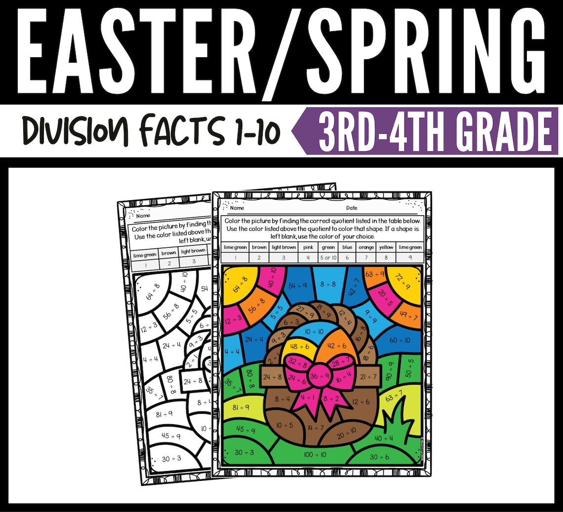 Easter Color by Number Division Worksheets for 3rd Grade and 4th Grade ...