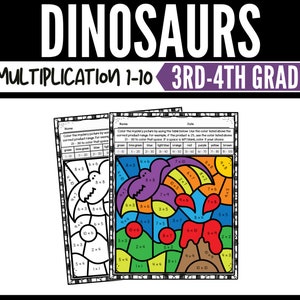 Dinosaur Multiplication Color by Number Worksheets | Fun 3rd Grade ...