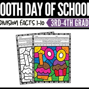 100 Days of School Division Color by Number Worksheets for 3rd Grade ...