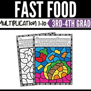 Fast Food Multiplication Color by Number Worksheets, 3rd Grade Math ...