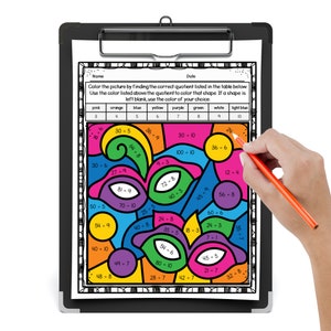 Mardi Gras Division Color by Number Worksheets for 3rd-grade and 4th ...