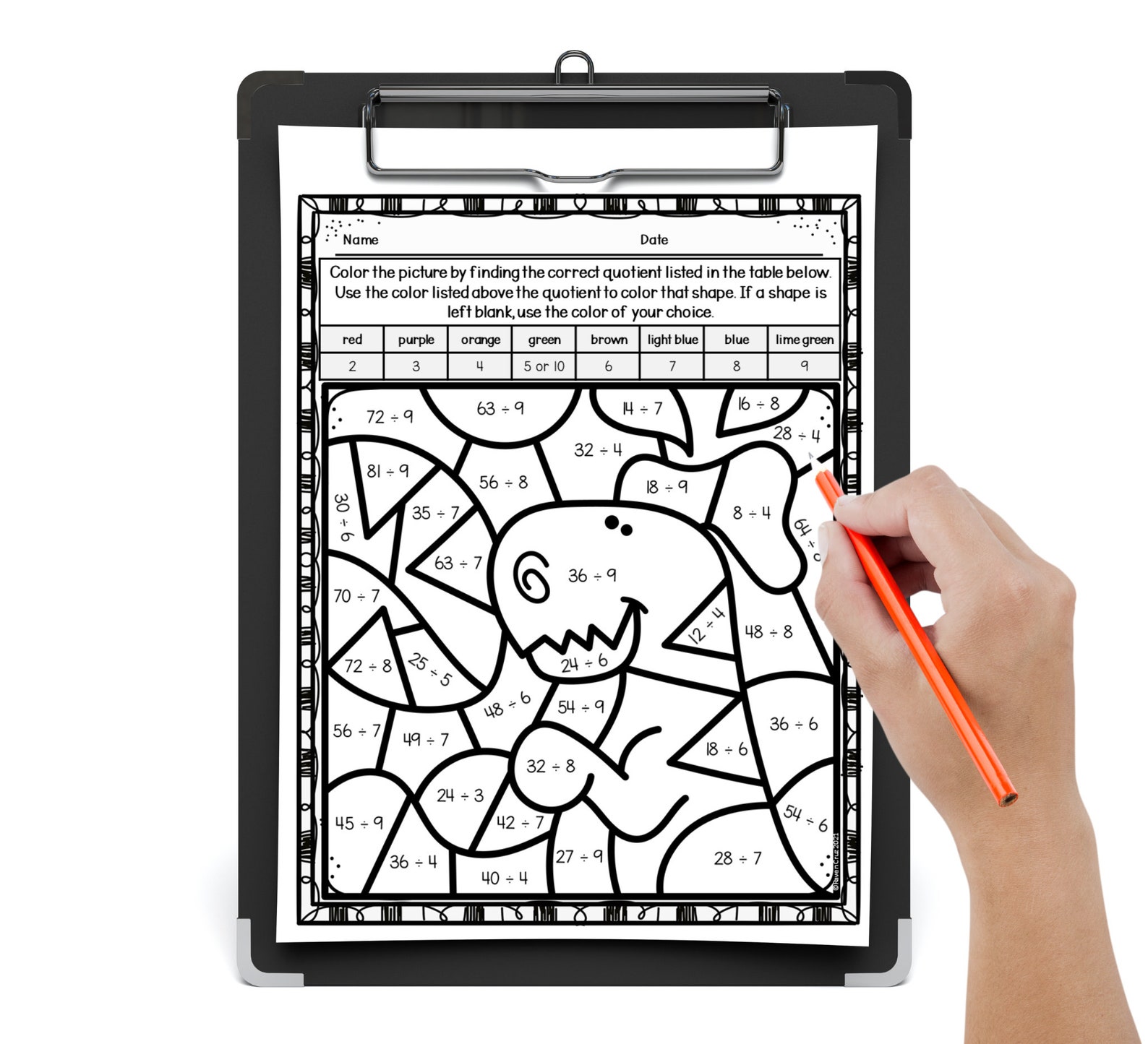 Dinosaur Division Color by Number Worksheets | 3rd Grade Multiplication ...